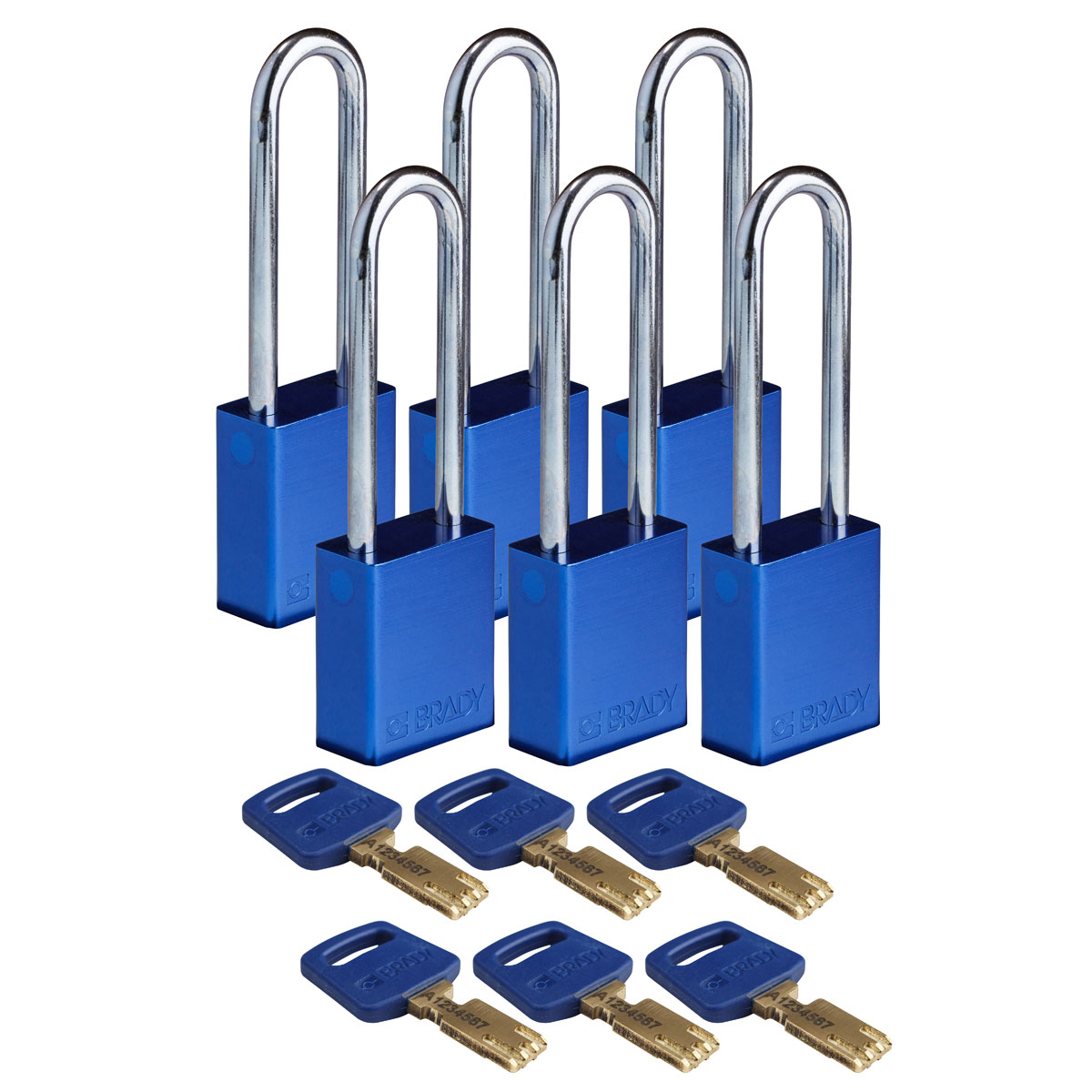 Brady® ALU-BLU-76ST-KA6PK SafeKey Standard Lockout Padlock, Alike Key ...